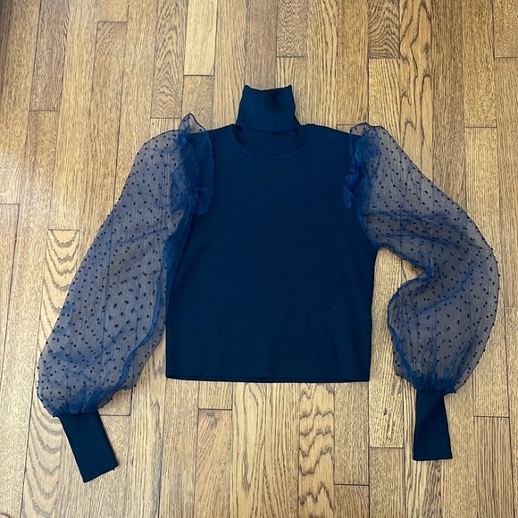 Zara | Sweaters | Zara Turtle Neck Organza Sheer Sleeves Sweatersmall ...